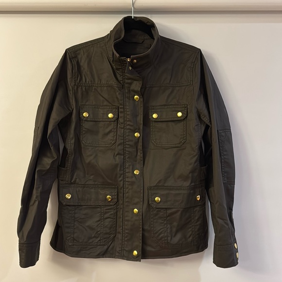 J. Crew | Jackets & Coats | Jcrew Dark Green Utility Jacket With Gold ...